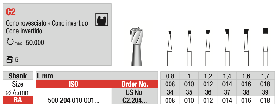 Broca Cone invertido (C2) | EDENTA – NOOL DENTAL